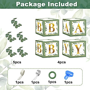 Amandir 143Pcs Baby Boxes Sage Green Baby Shower Decorations, Olive Green Balloon Garland Kit 4 Baby Blocks Gold Letter for Gender Neutral Boy Girl Safari Jungle Biythday Party Supplies