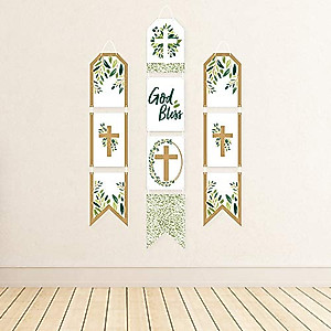 Big Dot of Happiness Elegant Cross - Hanging Vertical Paper Door Banners - Religious Party Wall Decoration Kit - Indoor Door Decor