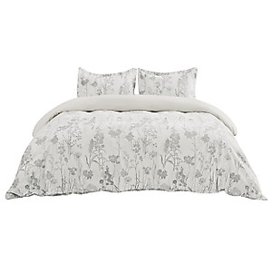 Bedsure Flannel Velvet Duvet Cover King Size, Ultra Soft Breathable Fluffy Fleece Comforter Cover Set, All Season Cozy Floral Duvet Cover with Zipper Closure, 3 Pieces Set, Cream White