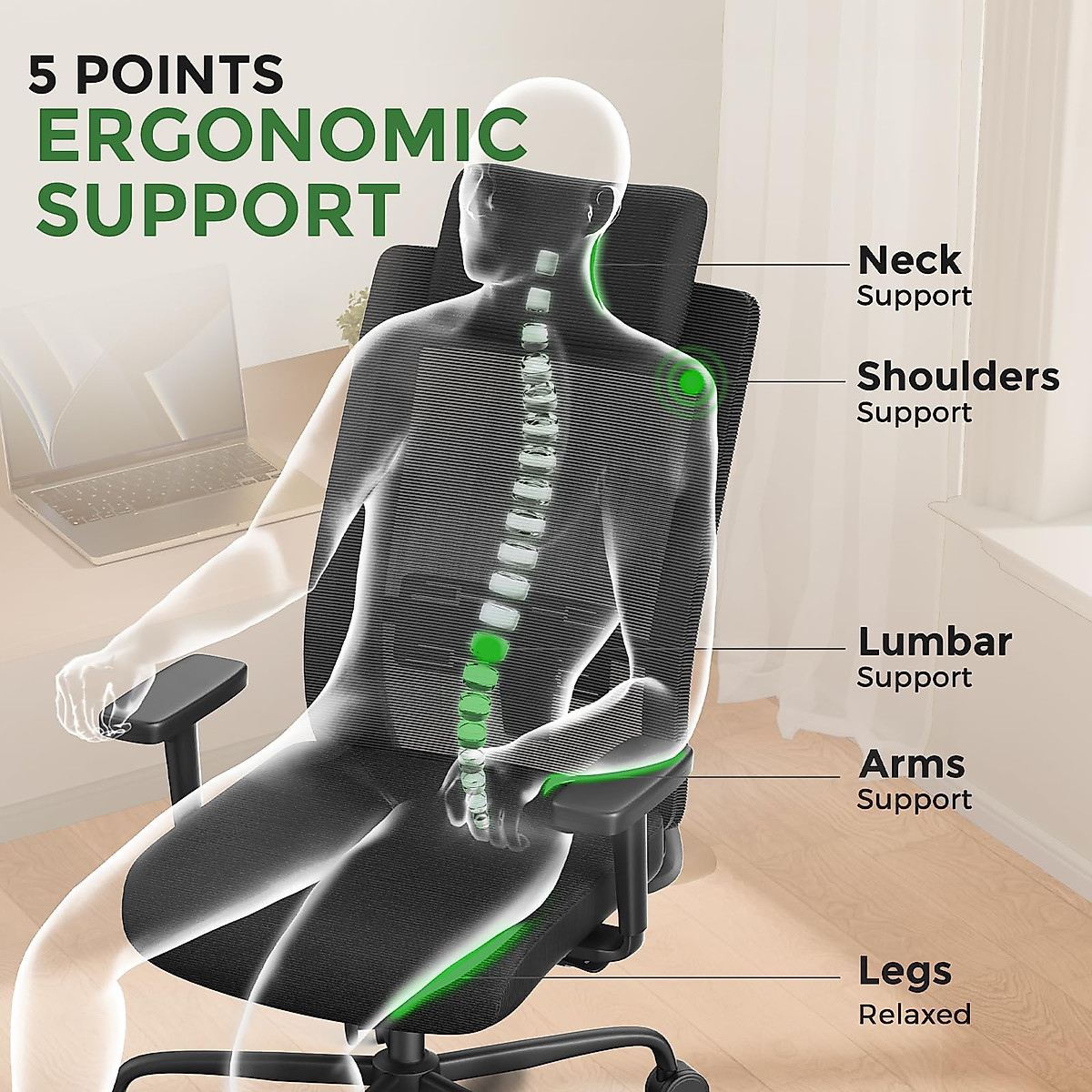 Ergonomic Office Chair 350LBS Capacity - 90-135° Any Angle Tilt Lock High Back Computer Desk Chairs, with Adjustable Lumbar Support, PU Armrests, Big Headrest for All Day Comfortable Sitting