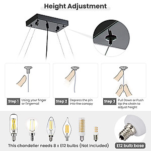 7PM Rectangle K9 Crystal Chandelier Modern Rectangular Pendant Lighting Fixture for Dining Room Kitchen Island Bedroom Black L40 x W10 x H10