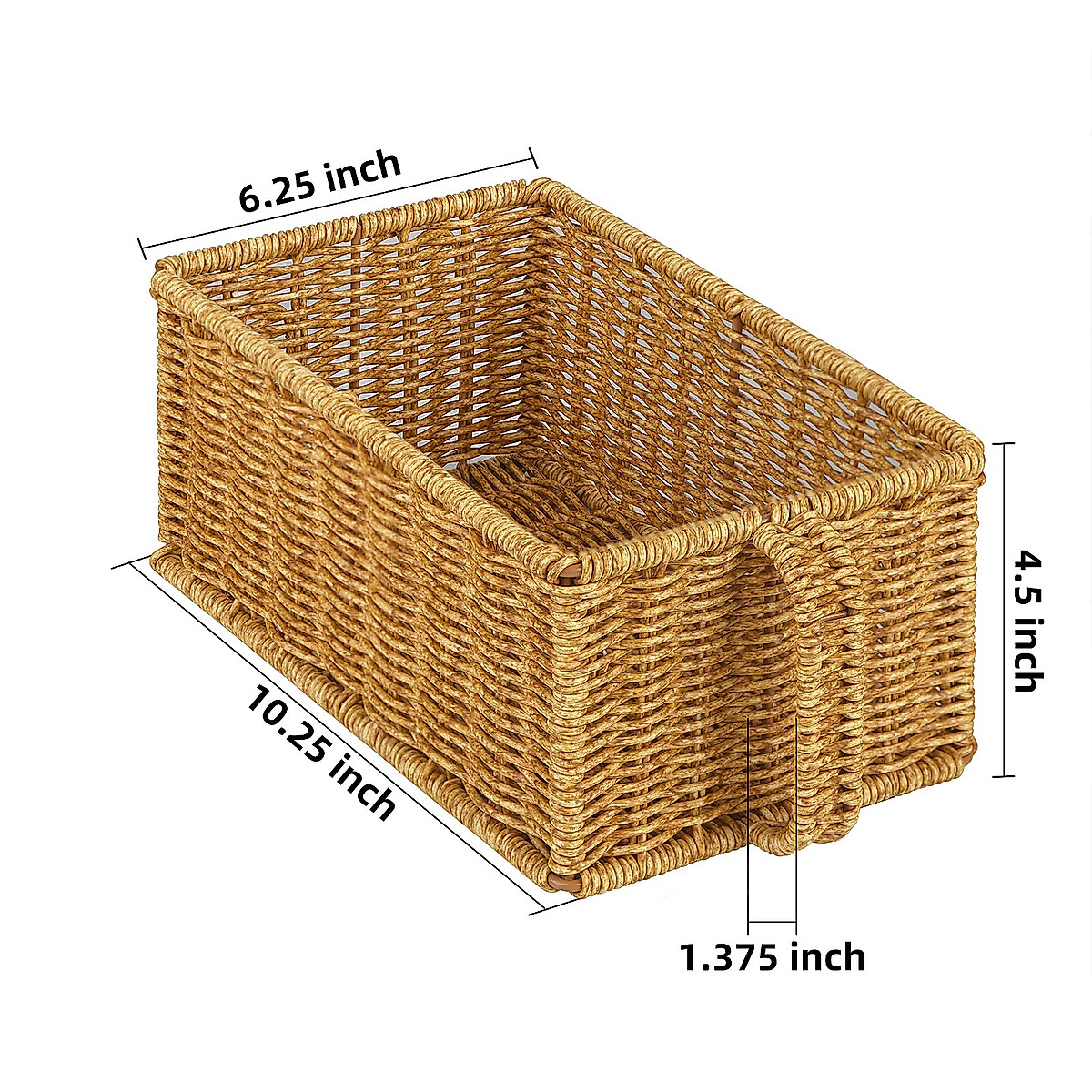 Small Wicker Basket with Handles, Rectangular Baskets for Shelf Organizing, Basket Set of 2