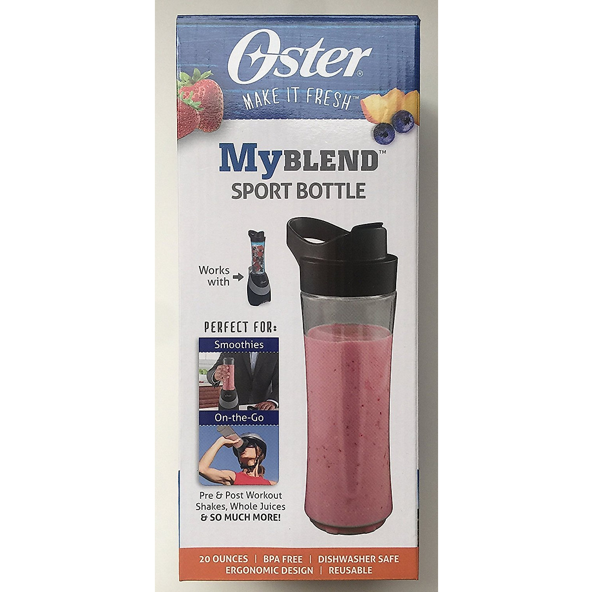 Oster MyBlend Sport Bottle BLSTAV-SMN Gray BPA Free 20 Ounces