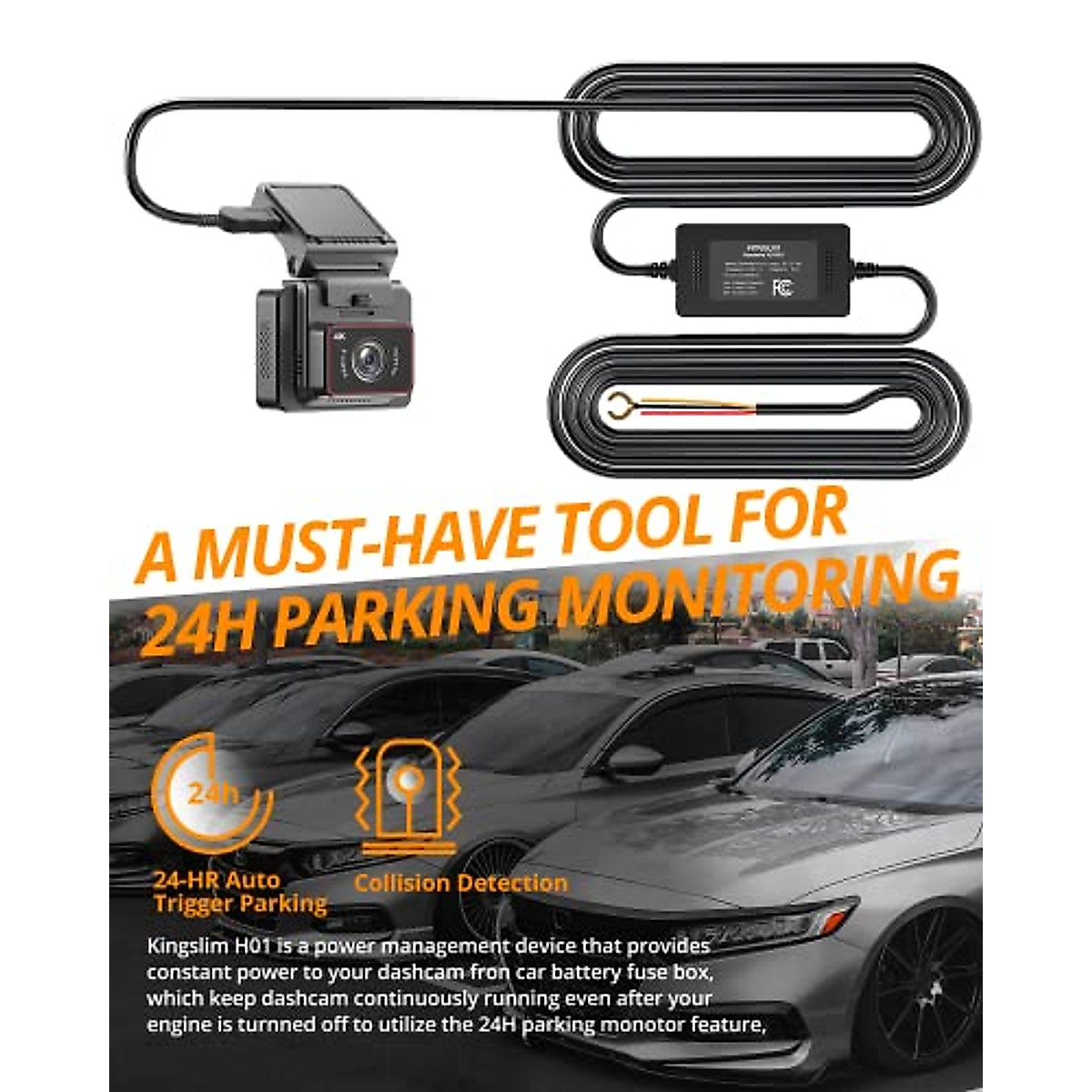 Kingslim Dash Cam Hardwire Kit - Mini USB Hard Wire Kit Fuse for D4 D5 D1 D2 PRO Dashcam, Compatible 12V-24V Vehicles Low Voltage Protection 10.5ft, Black (H01)