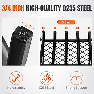 INNO STAGE Fireplace Grates with Ember Retainer - 17 Inch Fireplace Log Grate, Firewood Wood Log Holder Rack, Inside Wrought Cast Iron Fire Grate for Hearth Indoor Outdoor Camping