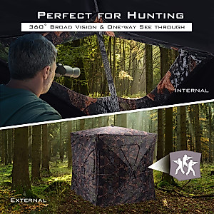 GYMAX Hunting Blind, 2-3 People Pop Up Ground Blind Tent, 360 Degree See Through for Deer,Turkey, Portable Durable Hunting Tent with Mesh Window, Hub System & Carry Bag, Camo Ground Blinds