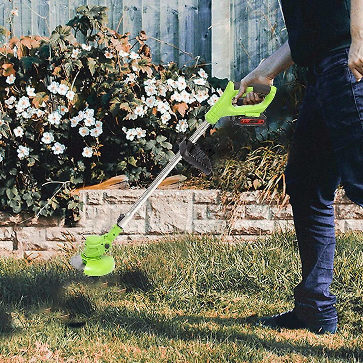 MengK 24V Electric Cordless Grass Trimmer Heavy Duty Weed Strimmer Cutter Garden Tool