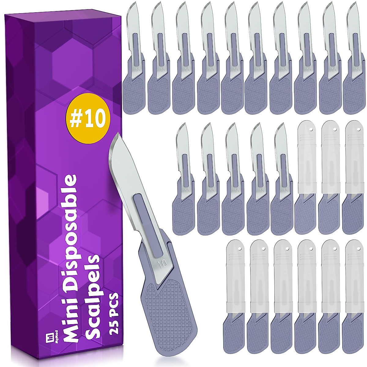 MyMed Disposable Mini #10 Scalpel Dermablade | Mini Box Cutter #10 Sharp Carbon-Steel #10 Scalpel Blades | Pack of 25 for Dermaplaning, Podiatry, Opening Boxes and Mail, Crafts & More
