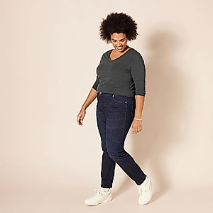 Amazon Essentials Women's Classic-Fit 3/4 Sleeve V-Neck T-Shirt (Available in Plus Size), Charcoal Heather, Medium