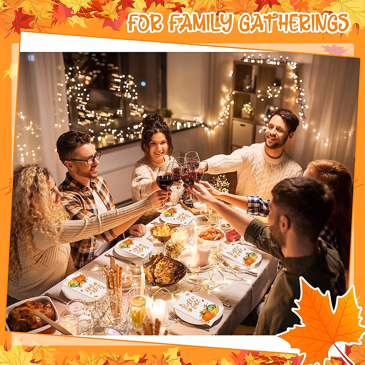 Qeeenar 200 Pcs Fall Napkins Paper Disposable Hand Towels Thanksgiving Pumpkin Napkins Guest Maple Leaves Fall Napkins Decorative for Autumn Home Dinner Party Decor Kitchen (Classic,4.3 x 7.8 Inch)