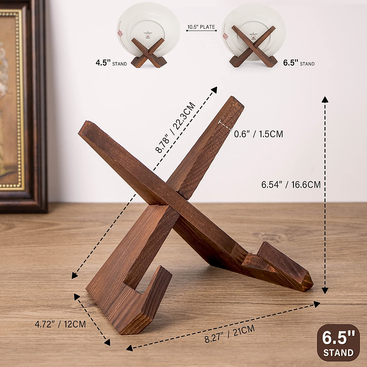 ANBOXIT Plate Stand for Display - 6.5 Inch Plate Holder Display Stand, Wooden Picture Frame Holder, Decorative Table Top Easels for Display