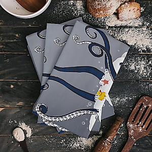 Chees D Zone Kitchen Towels Cotton Dish Towel,Octopus Bathtub Wood Board Grey Soft Dishcloth Absorbent Tea Towel,Funny Ocean Marine Reusable Washable Hand Towels 2 Pack