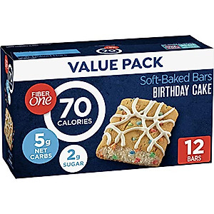 Fiber One 70 Calorie Soft-Baked Bars, Birthday Cake, Snack Bars, 12 ct