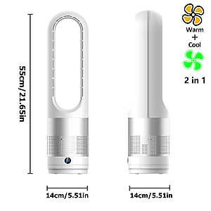 Bladeless Tower Fan, 1400W Space Heater & 40W Cooler Fan Combo with Remote, 80°Oscillation, 8 Speeds and 3 Heating Modes, 9H Timer, LED Display, Fast Safety Heat and Quiet for Bedroom, Kitchen, Office