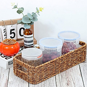 Cabilock Rattan Flatware Tray Kitchen Utensil Drawer Organizer Wicker Fruit Basket Serving Basket Flatware Cutlery Organiser Tray Farmhouse Woven Cutlery Forks Holder Dividers