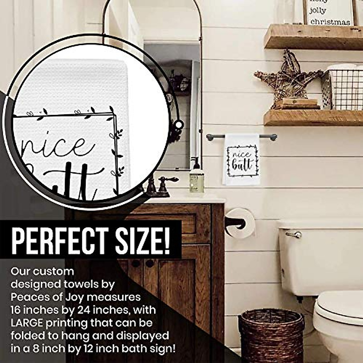 Peaces of Joy Nice Butt Funny Hand Towel with Sayings for Bathroom, Rustic Cute Dish Kitchen Fingertip Towels for Home, Decorative Farmhouse Bath Sign Housewarming Gifts