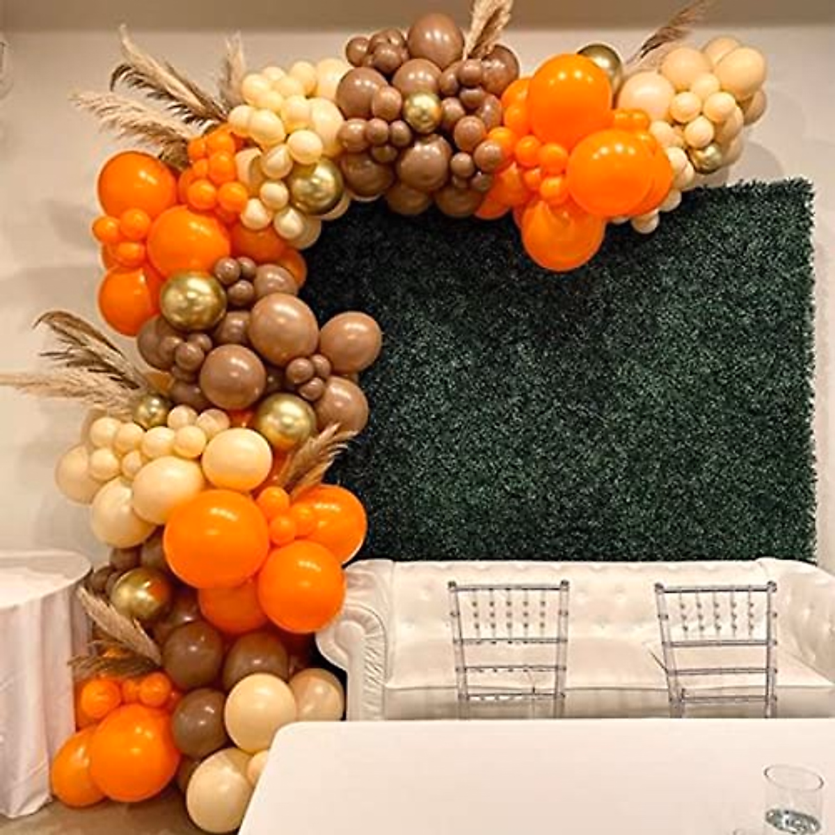 Orange Balloons Garland Arch Kit with Chrome Metallic Gold Brown Various Sizes Balloon for Baby Shower Bridal Shower Birthday Party Decorations