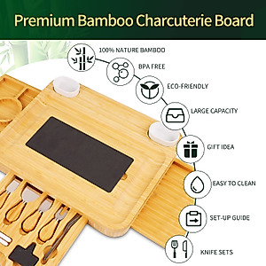 Large Charcuterie Cheese Board and Knife Set, 3 Drawers Kitchen Charcuterie Platter & Large Serving Tray - House Warming, Anniversary Wedding Gifts for Couple, Bridal Shower Gift for Women