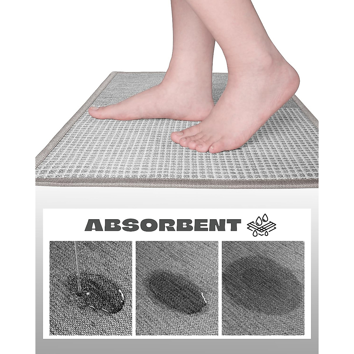 Hargiis Kitchen Mat 2PCS, Rubber Non-Skid Kitchen Rugs Washable, Absorbent Runner Mat for Floor, Machine Washable Mats for in Front of Sink, Door, Laundry, Entrance, Home (Grey, 47"×17"+32"×17")