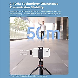 CalmGeek BY-WM3T2-D2 One-Trigger-Two Mini 2.4G Wireless Microphone System Clip-on Microphones 50M Transmission Built-in Battery Replacement for 13/12/11/10 Vlog Live Streaming