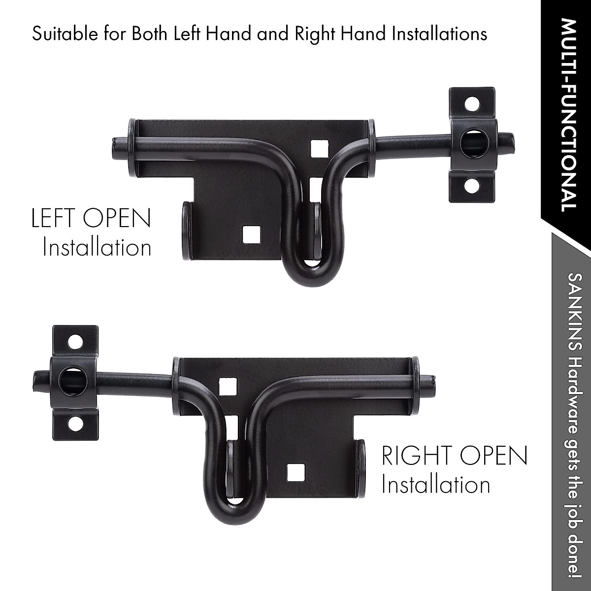 SANKINS Slide Bolt Gate Latch,Sliding Bolt Door Lock with Padlock Hole, Heavy Duty Hardware Gate Latch for Wooden Fence,shed Door,Yard Door,Barn Door,Outdoor Latch| Solid Thickened Steel,Black