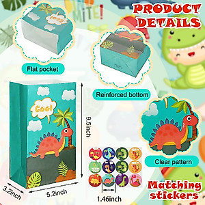 Containlol 30 Pack Dinosaur Party Gift Bags Little Dinosaur Goodie Candy Treat Bag with Matching Stickers Halloween Christmas Party Favor Bags for Kids Dinosaur Themed Birthday Baby Shower(Classical)