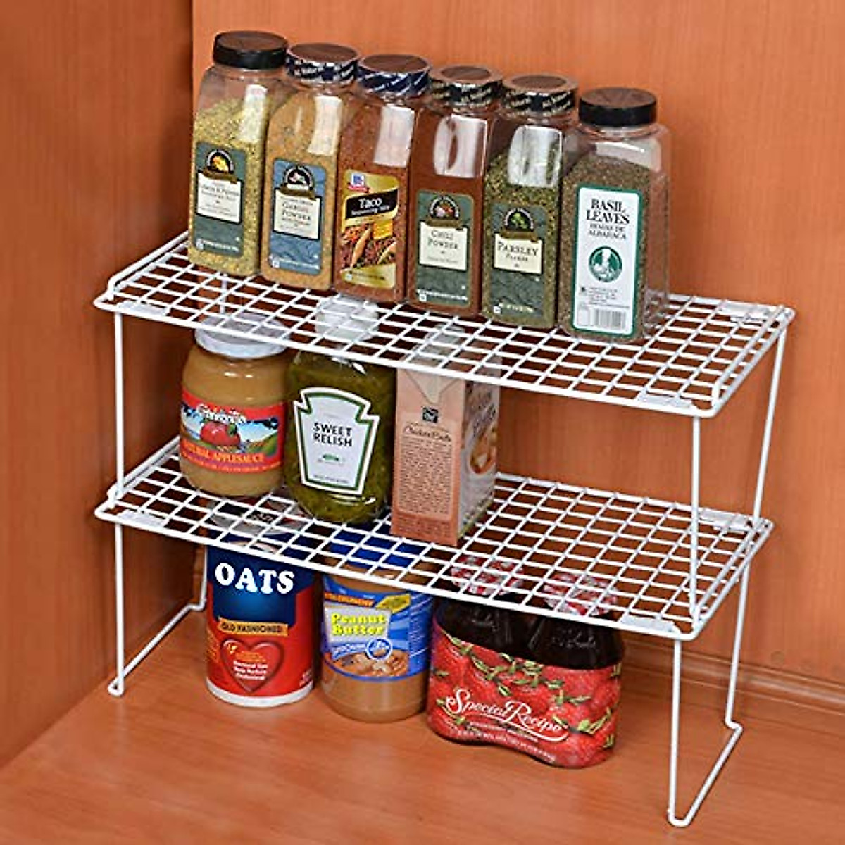 Smart Design Stacking Cabinet Shelf Rack - Set of 6 - Extra Large 22 x 10 Inch - Steel Metal Wire - Cupboard, Plate, Dish, Counter and Pantry Organizer Organization - Kitchen - White