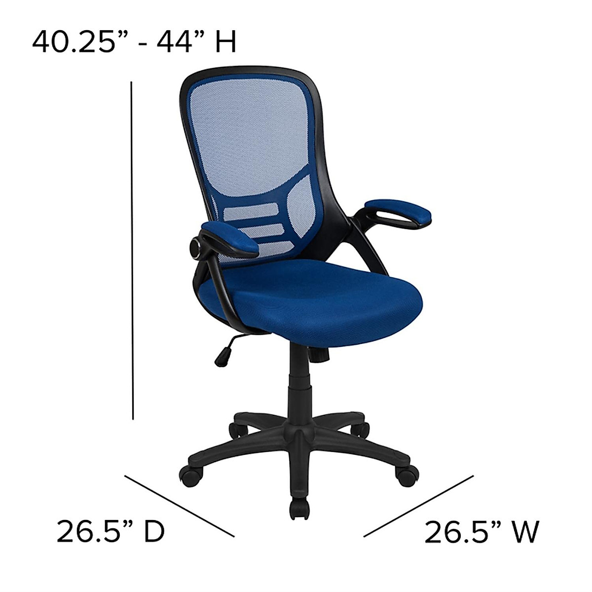 Flash Furniture Porter High Back Mesh Ergonomic Swivel Office Chair with Lumbar Support, Flip-Up Arms, Tilt Lock/Tilt Tension, Height Adjustable, Blue/Black Frame
