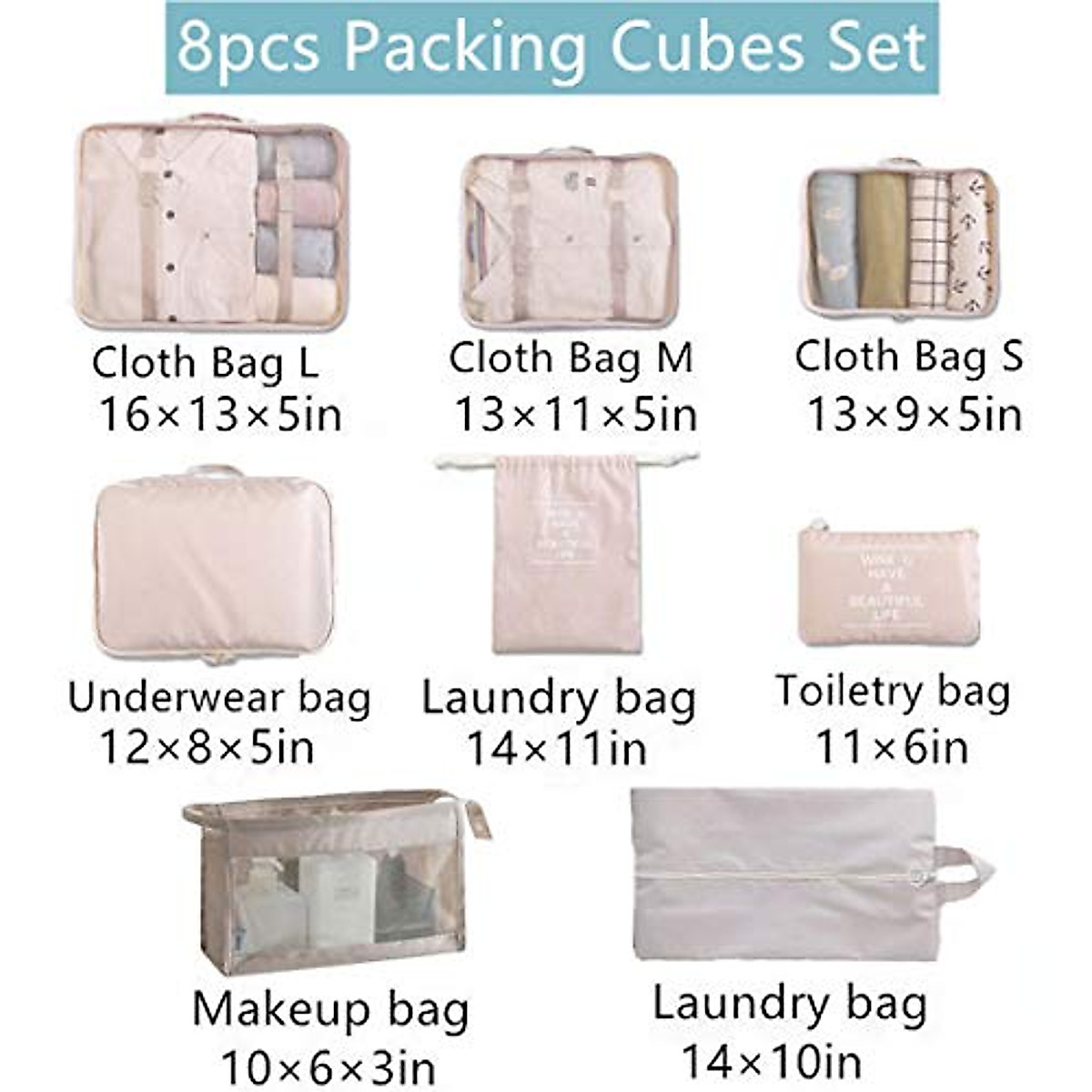 OEE Luggage Packing Organizers Packing Cubes Set for Travel …, Beige