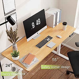Walsunny Electric Height Adjustable Standing Desk, 55 x 24 Inches Splice Board, Sit Stand Up Computer Table, Computer Workstations for Home Office, White Frame/Walnut Top