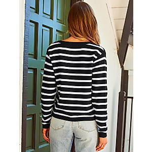 LILLUSORY Women's Striped Cardigan Sweaters Fall Outfits Clothes Fashion Trendy Long Sleeve Tops Casual Knit Lady Jackets Black White M
