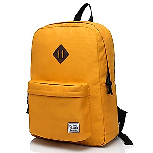 VASCHY Lightweight Backpack for School, Classic Basic Water Resistant Casual Day-pack for Travel with Bottle Side Pockets (Gold)