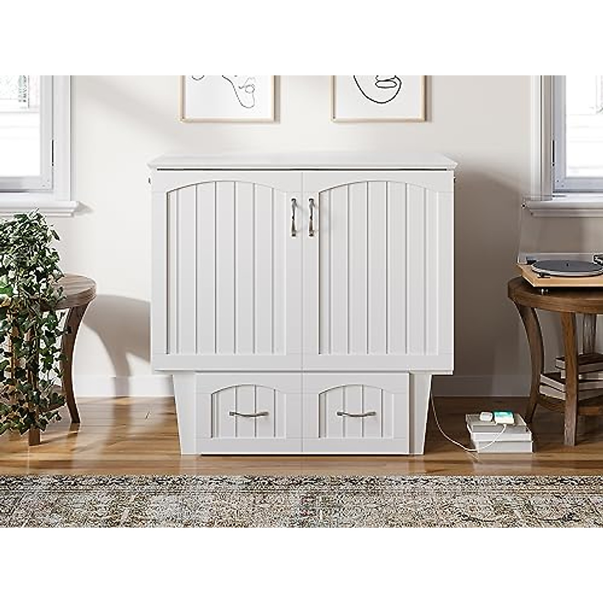 AFI, Sydney Twin Wood Murphy Bed Chest with Storage and Charging Station, White