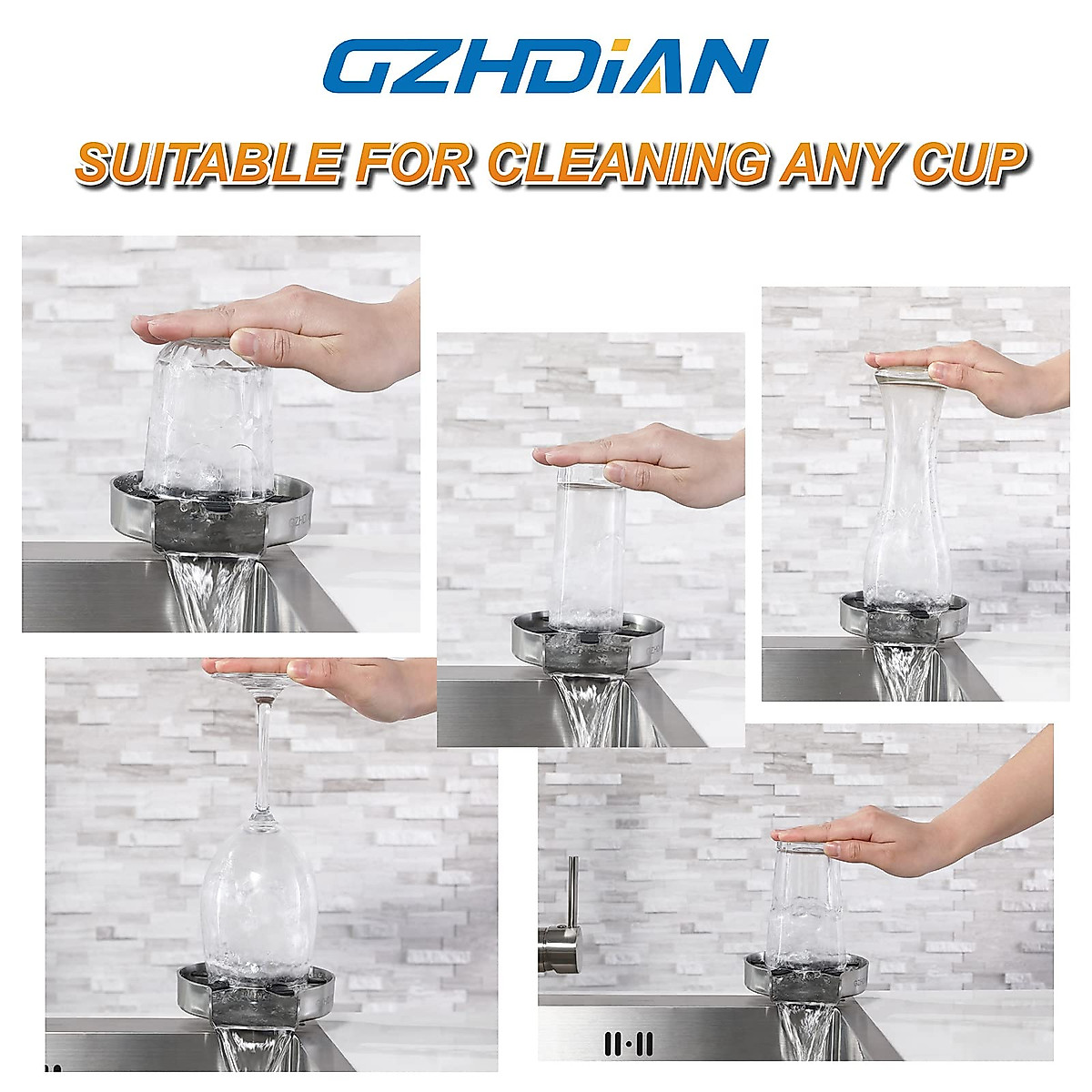 Stainless Steel Glass Rinser, With 360° Rotating Sink Bottle Washer, For Glass Rinser for Kitchen Sink, Kitchen Sink Accessories, Metal Cup Washer, Brushed Stainless…