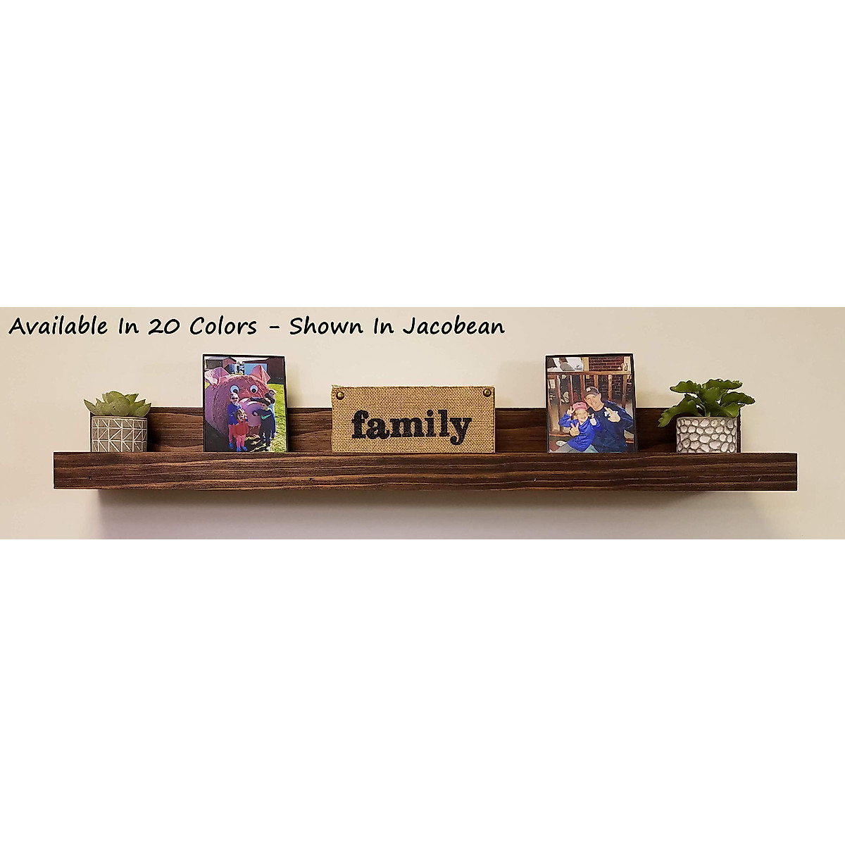 Farmhouse Rustic Wooden Picture Ledge Shelf, Available in 20 Colors, 11 Sizes, Shown in Jacobean - Floating Shelf, Rustic Shelf, Open Shelving, Nursery Shelf, Floating Shelves, Modern Farmhouse