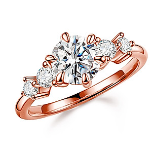 MOOSEA Round 5 Stone Moissanite Anniversary Rings for Women, 1.2CT D Color VVS1 Clarity Lab Created Diamond Ring 14K Rose Gold Vermeil Moissanite Engagement Rings for Women Promise Rings