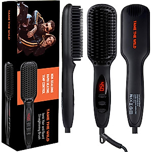 Tame The Wild Pro Beard Straightener for Men - Premium Heated Beard Brush - Anti-Scald Ionic Generator - 12 Temp Settings - LED Display - Best for Beards Over 2" Long