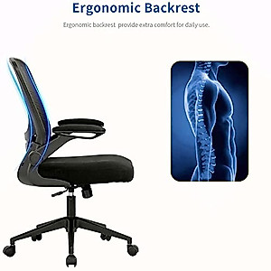 Ergonomic Office Chair Small Mesh Comfortable Computer Comfy Swivel Rolling Executive Task with Lumbar Support Wheels and Arms Mid Back Adjustable Adults for Bedroom Desk Black