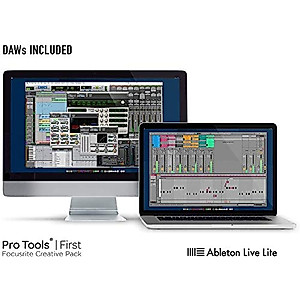 Focusrite Scarlett Solo Studio 3rd Gen USB Audio Interface and Recording Bundle with Monitors (Pair), Microphone Stand, 8mm TS Cable (2-Pack), and Pop Filter (5 Items)