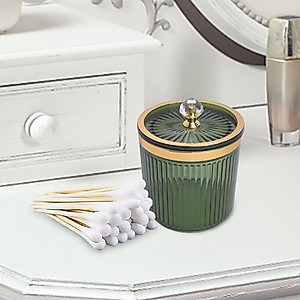 Amagogo Bathroom Qtip Dispenser Jar Swab Holder Canister with Lid Dustproof Makeup Pads Container for Countertop Restroom Dresser Desktop Home , Green