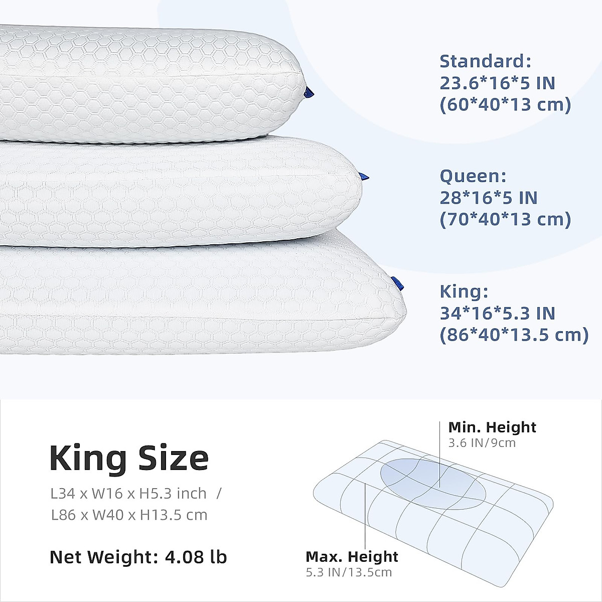 inight Memory Foam Pillows King Size Set of 2, King Size Pillows 2 Pack, King Pillows for Side Sleepers & Back Sleepers, Oeko-tex & CertiPUR-US-King Size (Pack of 2)