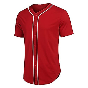 COOFANDY Mens Baseball Jersey Button Down Shirts Sports Hipster Hip Hop Uniforms Men Women Jersey (Red,Large)