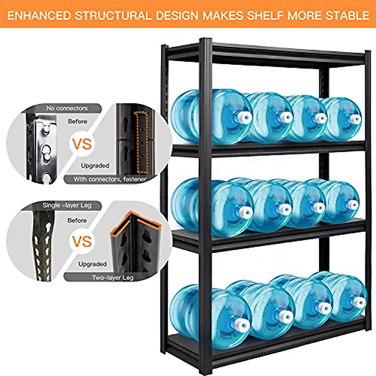 Raybee Garage Shelving Metal Shelving Unit Adjustable Heavy Duty Shelving Metal Shelves for Storage 4 Tier Industrial Shelving Rack Black 57" H x 39.4" L x 19" W