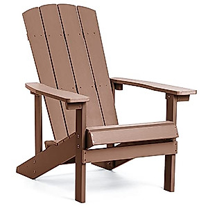 May in Color Plastic Adirondack Chair Outdoor Chair, Weather Resistant Modern Fire Pit Patio Chair, Reclining Tall Large Plastic Adirondack Chair for Backyard,Garden,Lawn,Pool,Beach,Deck. (1, Teak)