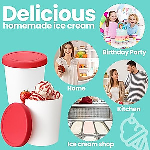 Tioncy 6 Pcs Ice Cream Containers 1 Quart Freezer Storage Tubs with Lids Reusable Round Ice Cream Tub for Homemade Ice Cream Sorbet Gelato Yogurt Storage (Red)
