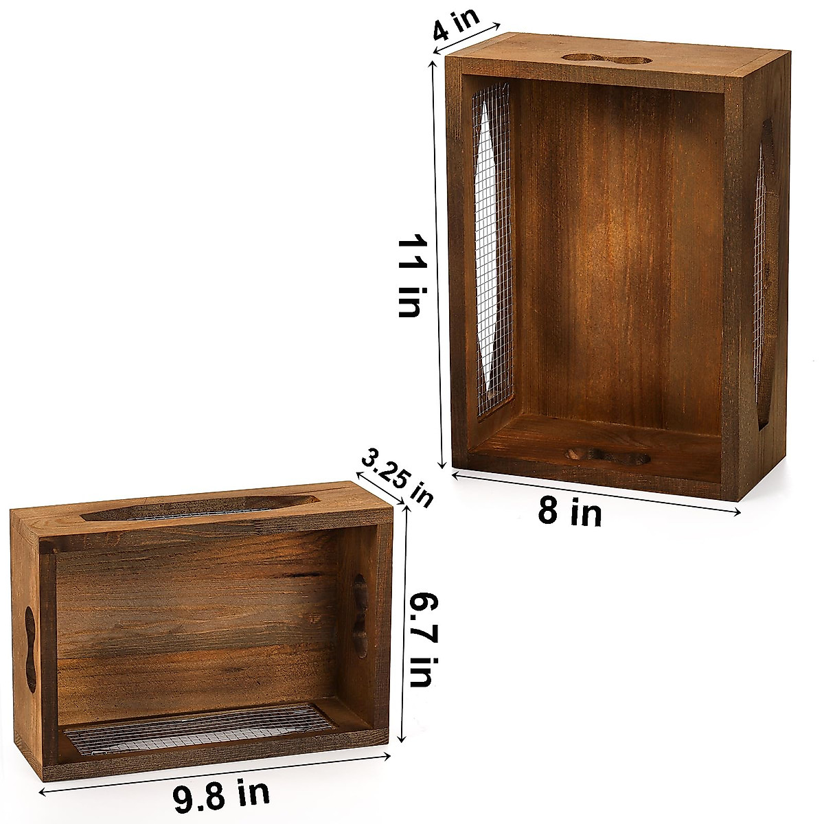 Okllen Set of 2 Wooden Nesting Countertop Baskets, Decorative Wood Storage Box Farmhouse Rustic Crate with Cutout Handles for Bread, Fruit, Vegetables, Kitchen, Bathroom, Pantry Supplies, Brown