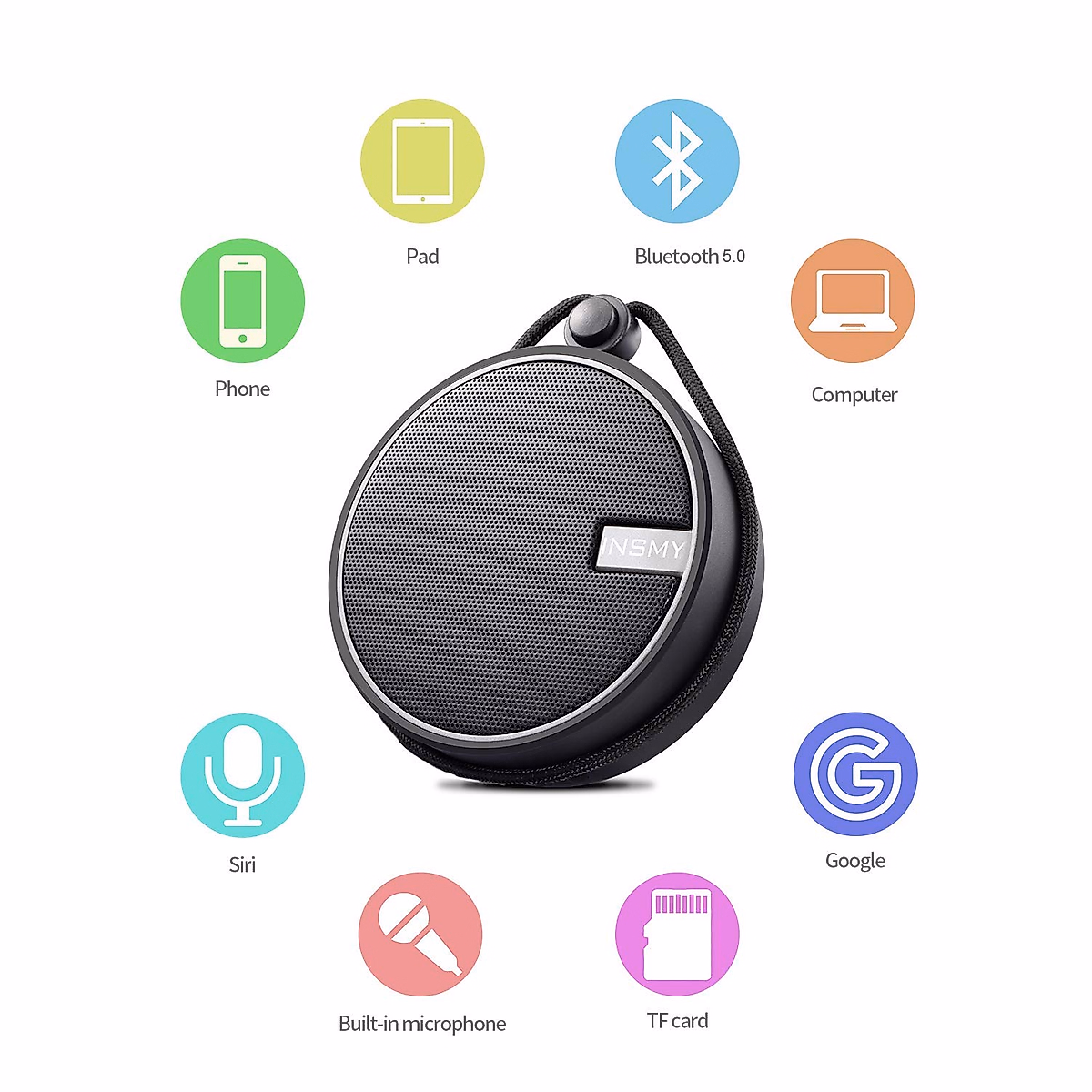 INSMY C12 IPX7 Waterproof Shower Bluetooth Speaker, Portable Small Speaker, Speakers Bluetooth Wireless Loud Clear Sound Support TF Card Suction Cup for Kayak Canoe Beach Gift (Purple)