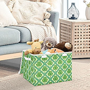 SUABO Clovers Holiday St. Patrick's Day Storage Bin with Lid Large Canvas Storage Boxes Foldable Home Cube Baskets Closet Organizers for Nursery Bedroom Office