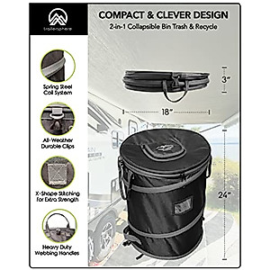 Trailersphere Collapsible Bin Trash & Recycle / Utility, Gone Camping Collection, Perfect for Camping, Laundry, Storage and Garden, Waterproof and Tear Resistance, Trash and/or Recycle