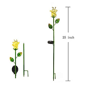 Joyathome Flower Solar Stake Lights Outdoor,2 Pack Solar Powered Metal Stake with Yellow Glass Lily Flower Decorative Lights, Waterproof Warm White LED Garden Lights for Backyard,Lawn